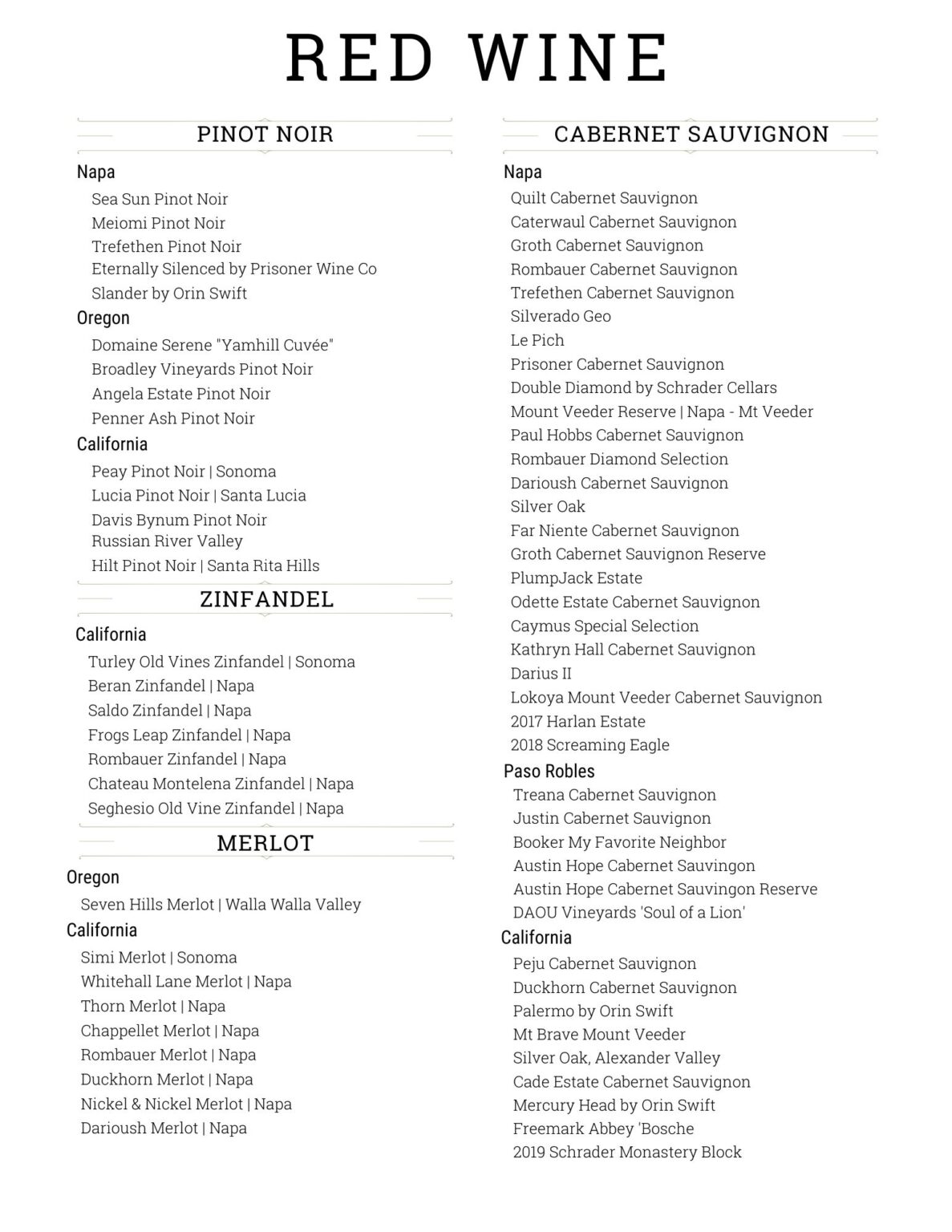 Menu - Vineyard Market