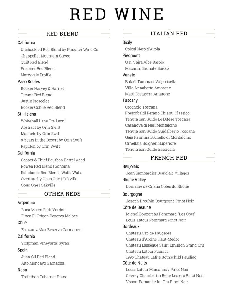 Menu - Vineyard Market