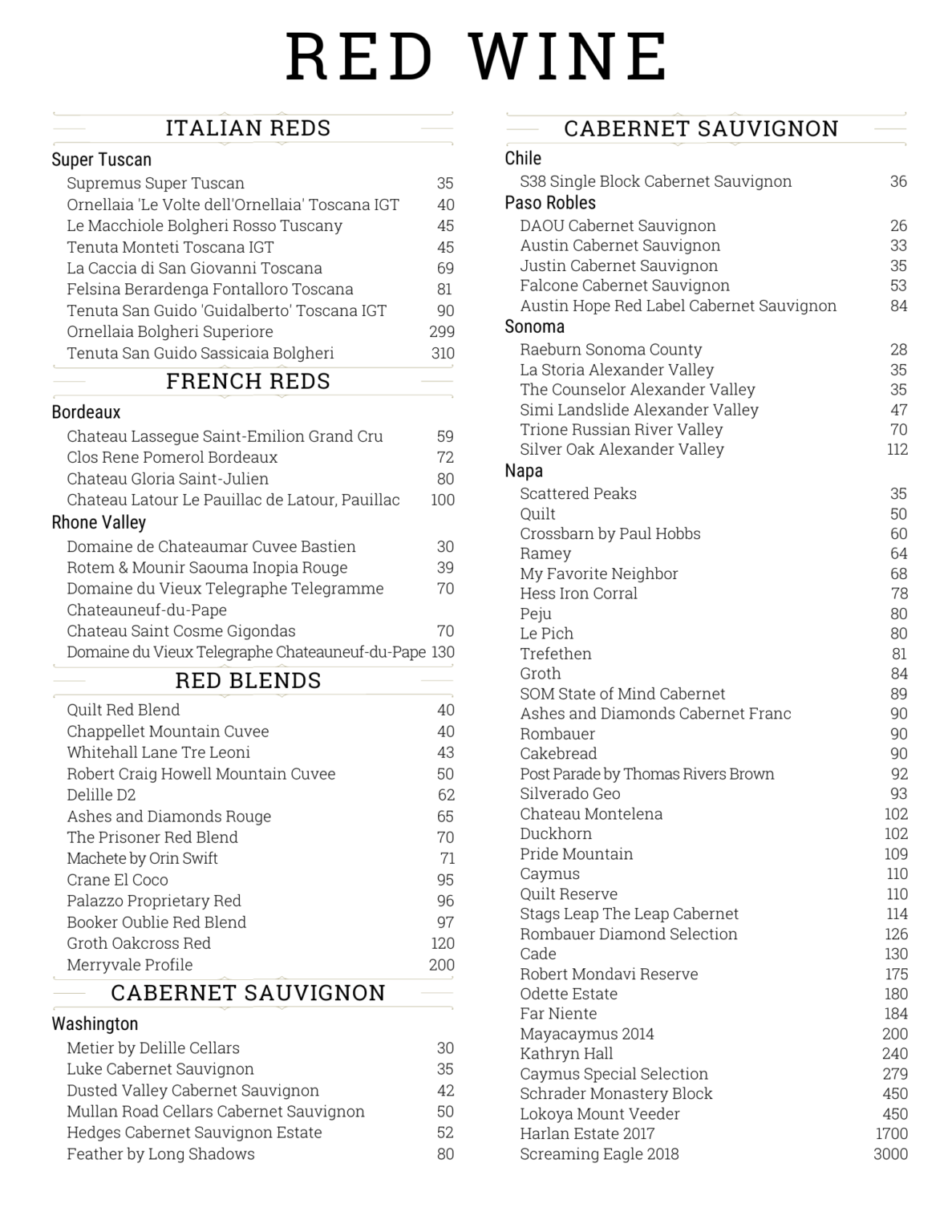 Menu - Vineyard Market